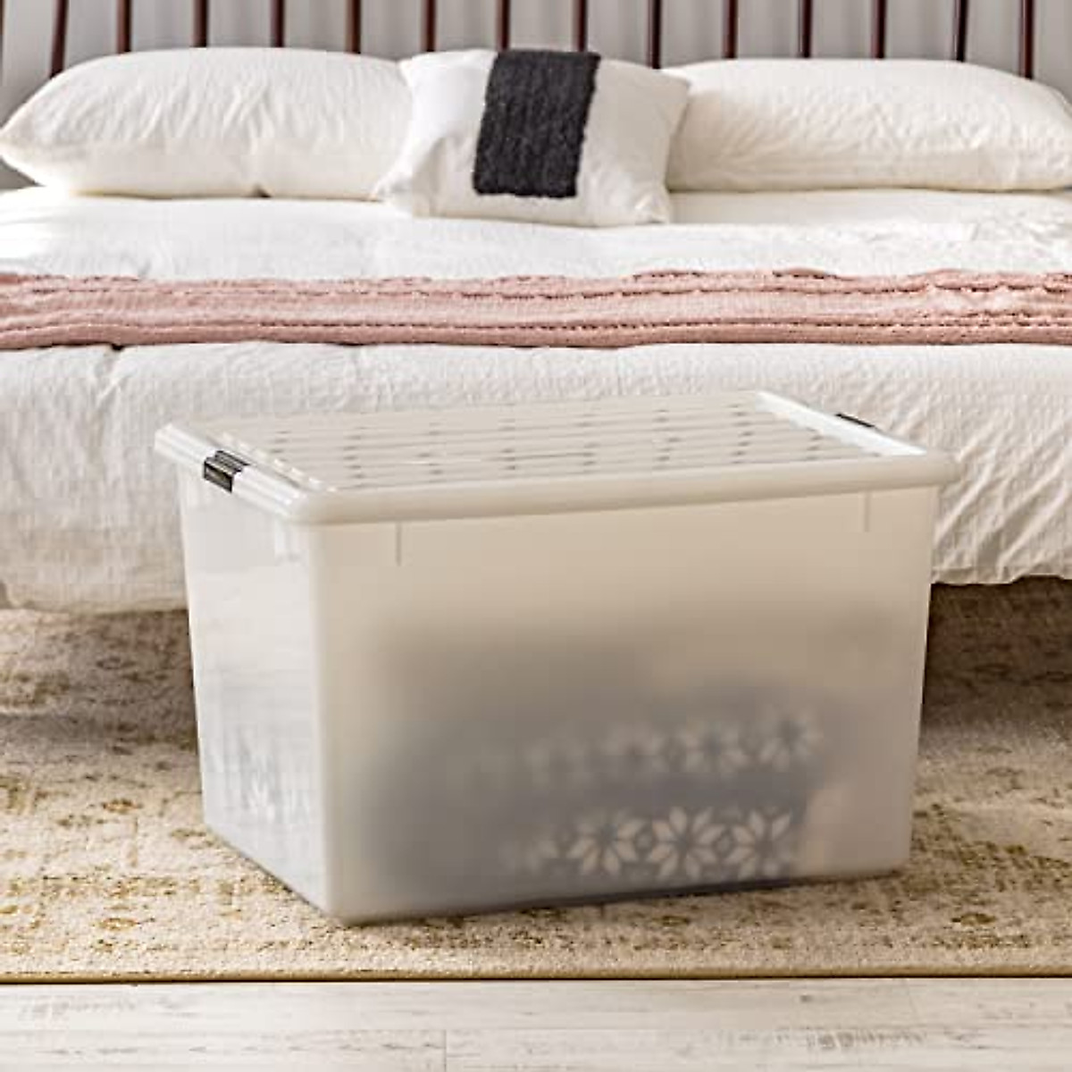 IRIS USA 132 Quart/36 Gal. Stackable Plastic Storage Bins with Lids and Latching Buckles, 3 Pack - Pearl, Containers with Lids, Durable Nestable Closet, Garage, Totes, Tubs Boxes Organizing