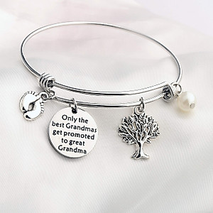 FUSTMW Baby Reveal Gift For Grandma New Grandma Bracelet Only The Best Grandmas Get Promoted To Great Grandma Baby Announcement Gift (silver)