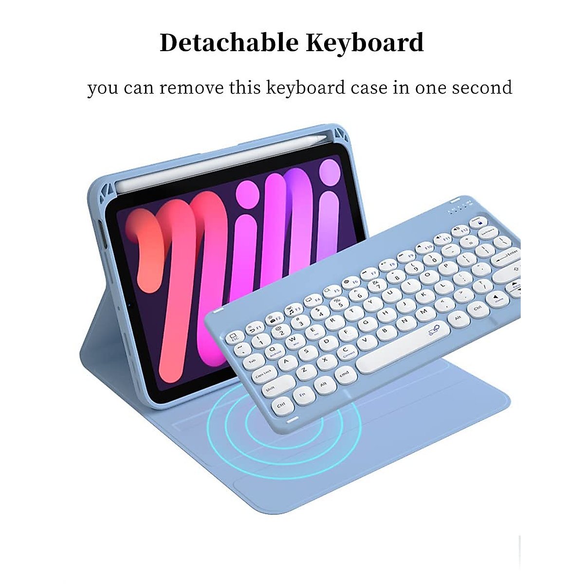 AnMengXinLing Rotating Keyboard Case for iPad 9th /8th /7th Gen 10.2 Inch, Vertical Case for iPad 9/iPad 8/iPad 7 with Detachable Keyboard Mouse,Clear Cover with Pencil Holder, Blue