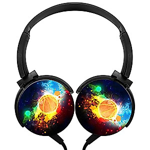 Basketball Vector Wired Headphones Headsets Foldable Over Ear for Boys Girls