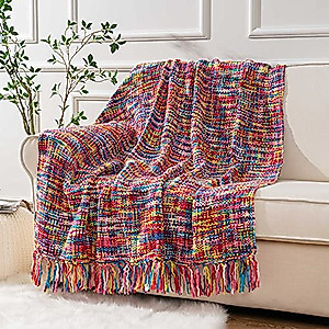BATTILO HOME Multi Colorful Throw Blanket with Tassels, Home Decorative Throw Blanket for Couch, Boho Throw Blankets for Sofa, Bed Thows for Foot of Bed, 50"x60"
