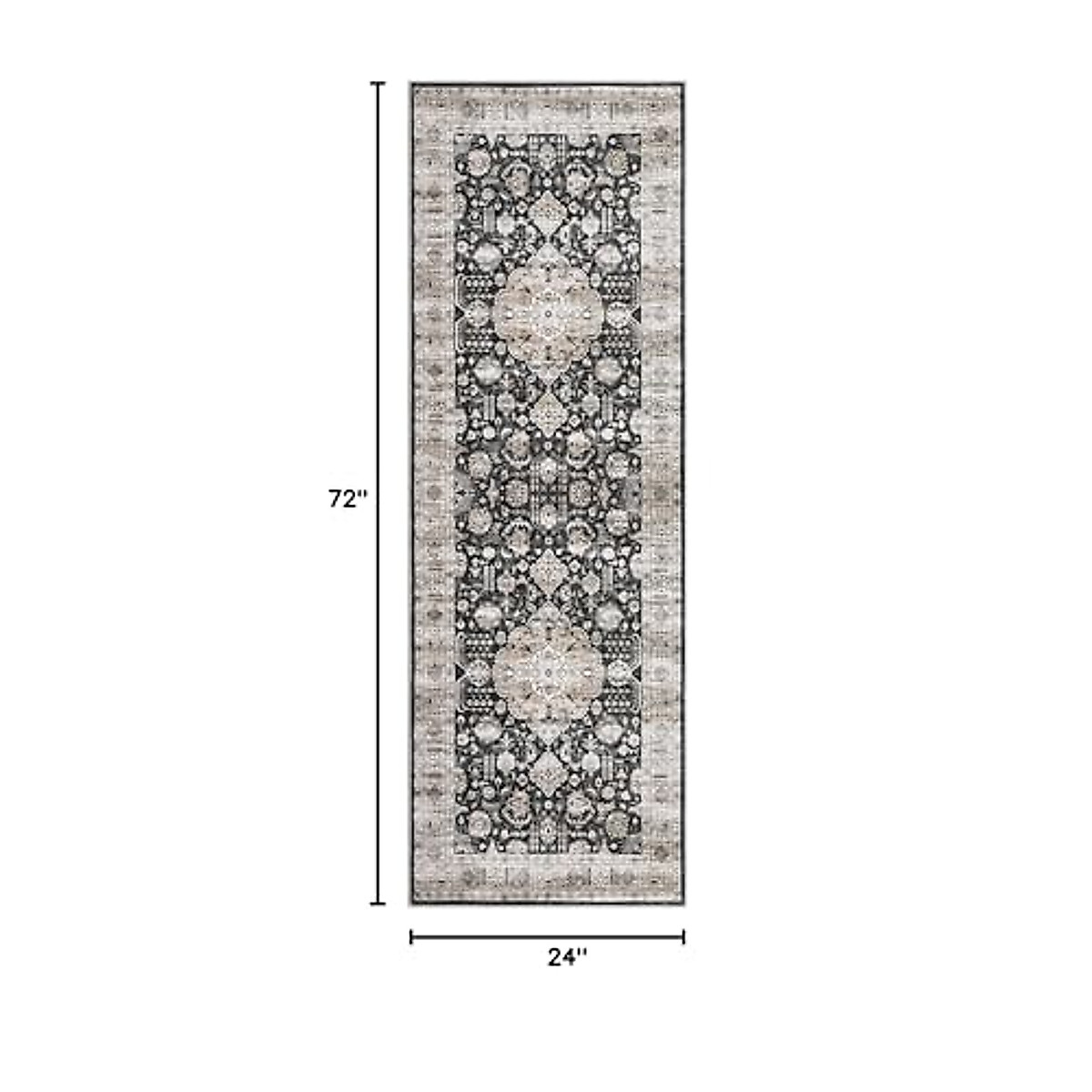 GlowSol Washable Rugs 2x6 Runner Rug Vintage Oriental Area Rugs for Bedroom Aesthetic Entryway Rug Black Rug Throw Rugs with Rubber Backing Distressed Carpet Kitchen Rugs Black 2'x6'