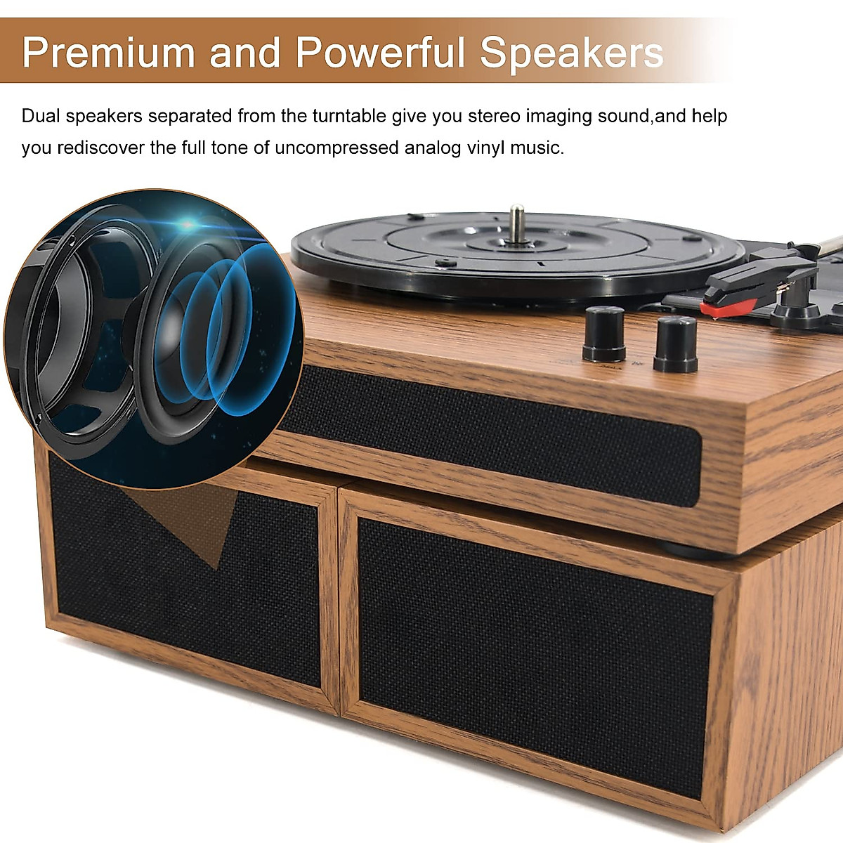 LP&No.1 Record Player, Wireless Turntable with Stereo Bookshelf Speakers,Vinyl Record Player,Support Wireless,Auto-Stop.(Yellow Wood)