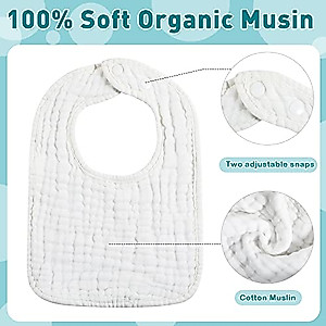 50 Pack White Muslin Bibs for Baby Girl Boy Drool Bibs Bulk, Adjustable Cotton Bibs Soft Absorbent Bandana Bibs for Newborn Toddlers Infants Teething