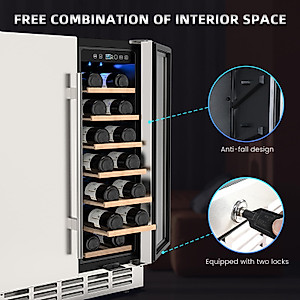 Mojgar Wine and Beverage Refrigerator, 24 Inch Dual Zone Wine Fridge with Safety Locks, Under Counter Wine Cooler Beer Fridge Built-In or Freestanding, Holds 20 Bottles and 57 Cans