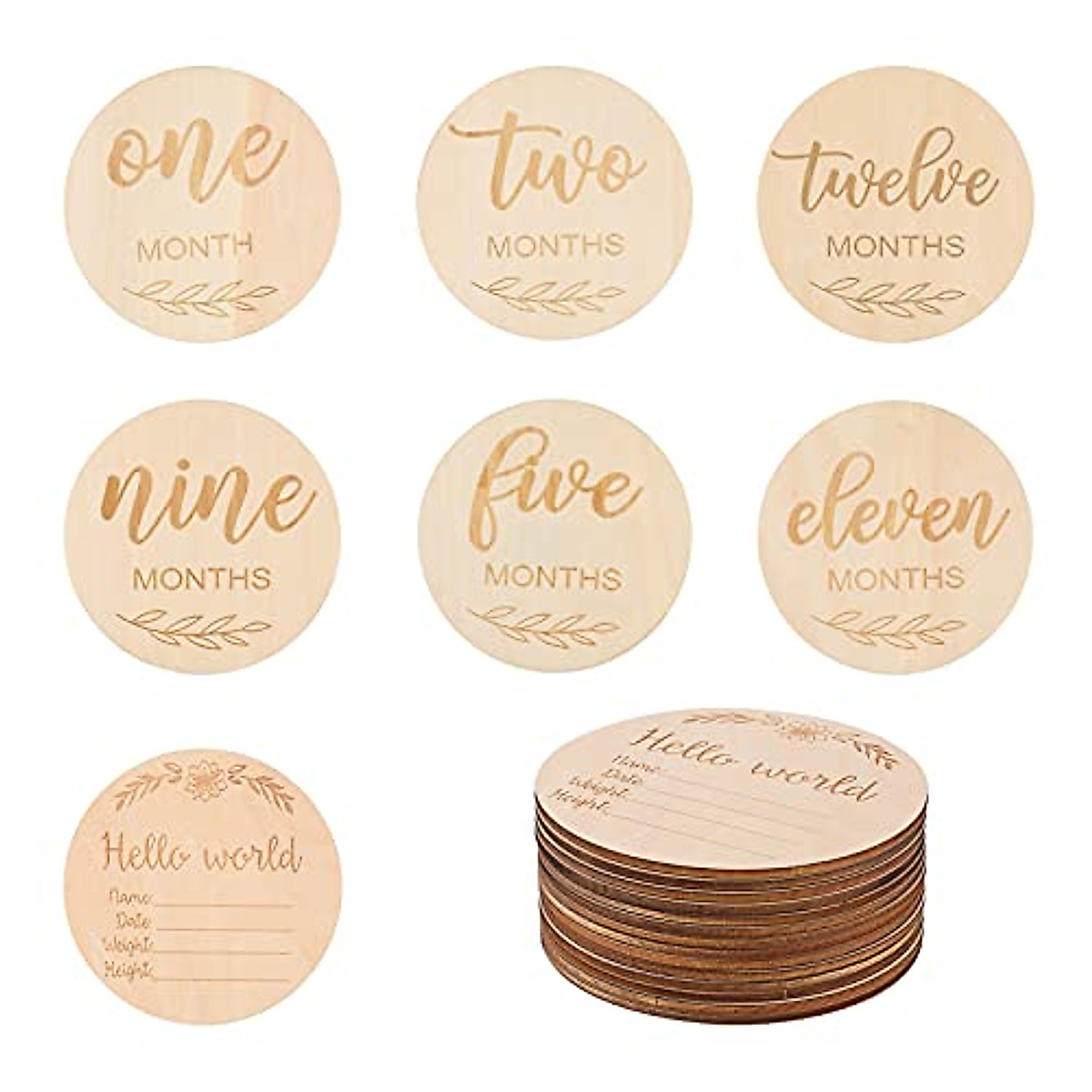 Toyvian 1Set Baby Monthly Milestone Cards Wooden Discs Double Sided Milestone Cards, Newborn Photography Props