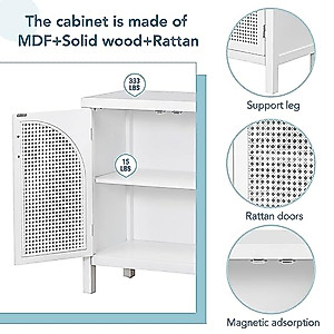 LUMISOL Accent Buffet Cabinet with Rattan Doos, Modern Sideboard and Buffet Table Console Table with Adjustable Shelves for Living Room, White