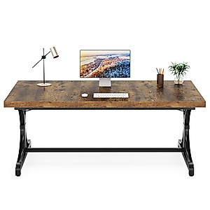 Tribesigns 62.4-Inch Executive Desk, Rectangle Office Computer Desk with Thick Wooden Tabletop and Metal Frame, Study Writing Table Workstation for Home Office, Rustic Brown & Black
