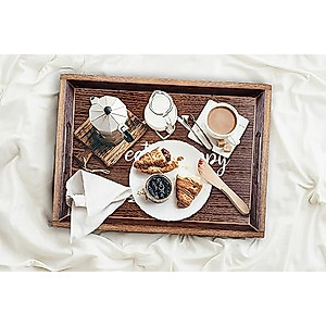 Sweet Happy Home - Rectangle Wooden Coffee Serving Tray with Handles, Funny Rustic Farmhouse Foods Tray Coffee Table Tray Home Kitchen Decorative for Christmas Birthday Housewarming Gifts