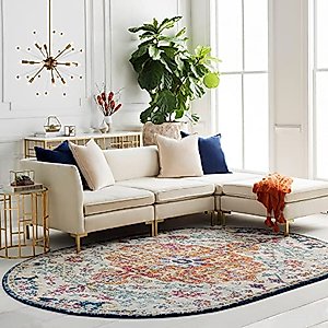 Artistic Weavers Odelia Vintage Bohemian Area Rug,3' x 5' Oval,Orange/Navy