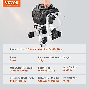 VEVOR Stand Airless Paint Sprayer - 7/8HP 650W High Efficiency Electric Machine, 2900PSI, Extension Rod and Cleaning Kits for Interior Exterior Furniture/Fence/Home/House.