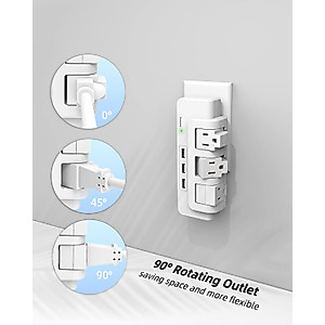 Wall Outlet Extender Surge Protector Multi Outlet Wall Plug Rotatable with USB