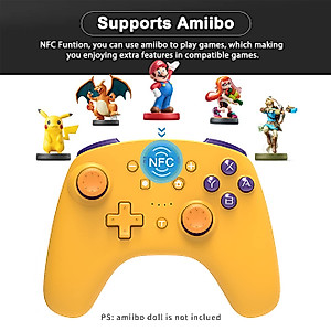 PXN 9607X Wireless Switch Controller,switch Pro Controller Gamepad Joystick Support NFC/Amibo/Turbo Screenshot/Gyrox Axis and Dual Vibration,Switch controller for N-Switch/Lite/OLED (Yellow)