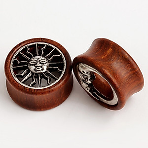 KUBOOZ New Tribal Sun & Moon Organic Natural Wooden Flesh Tunnels Double Flared Ear Stretcher Saddle Plug 10mm
