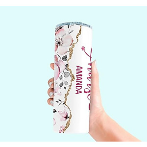 Personalized Floral Nurse Tumbler, Stainless Steel Double Wall Insulated Cup With Lid And Straw, Travel Mug for School Nurses, Registered RN Coffee Cup, Gift for Medical Student Women (20 oz)