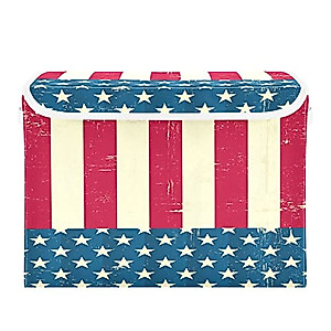 Blueangle Collapsible Storage Boxes 1 Pack, American Vintage Flag Storage Baskets with Lids and Handle for Home Bedroom Closet Office（276）