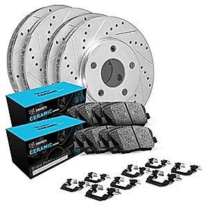 R1 Concepts Front Rear Brakes and Rotors Kit |Front Rear Brake Pads| Brake Rotors and Pads| Ceramic Brake Pads and Rotors |Hardware Kit|fits 1993-2001 Acura Integra; Honda Civic