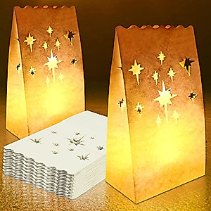 70PCS White Luminary Bags Fireworks Cutout Flame Resistant Halloween Candle Bags Paper Lantern Bags for Christmas Weddings Birthday Party Thanksgiving Decoration Use with Tealights