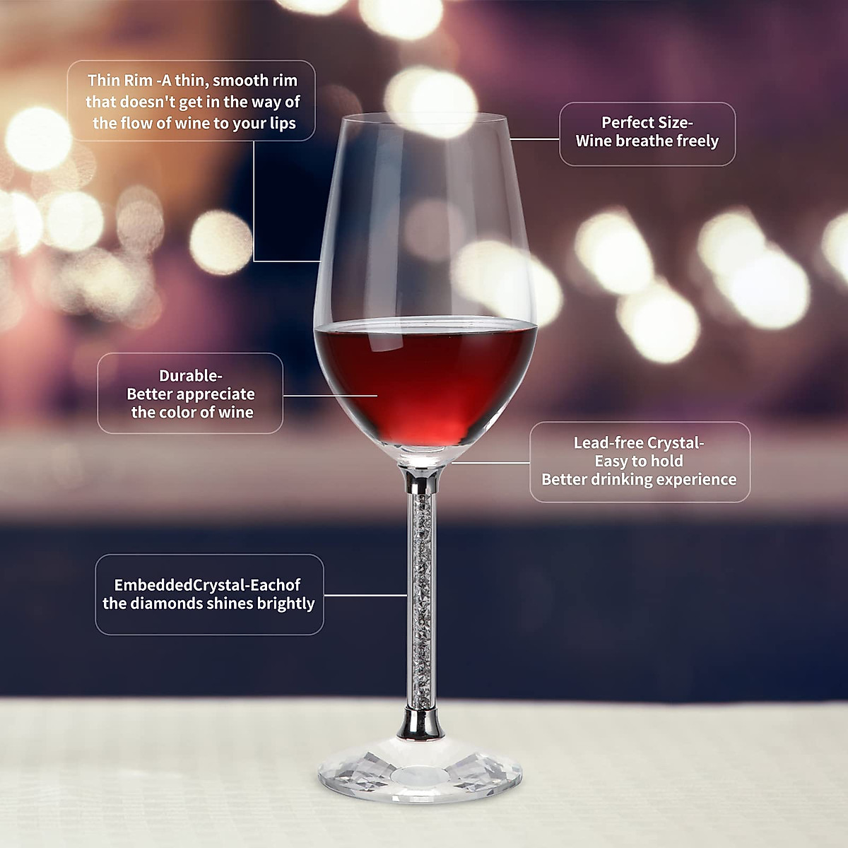 sugarchef Wine Glasses 2 Pieces Long Stem Filled with Crystals Elegant Wine Glasses for Home,Wedding, Parties, Anniversary (Silver)