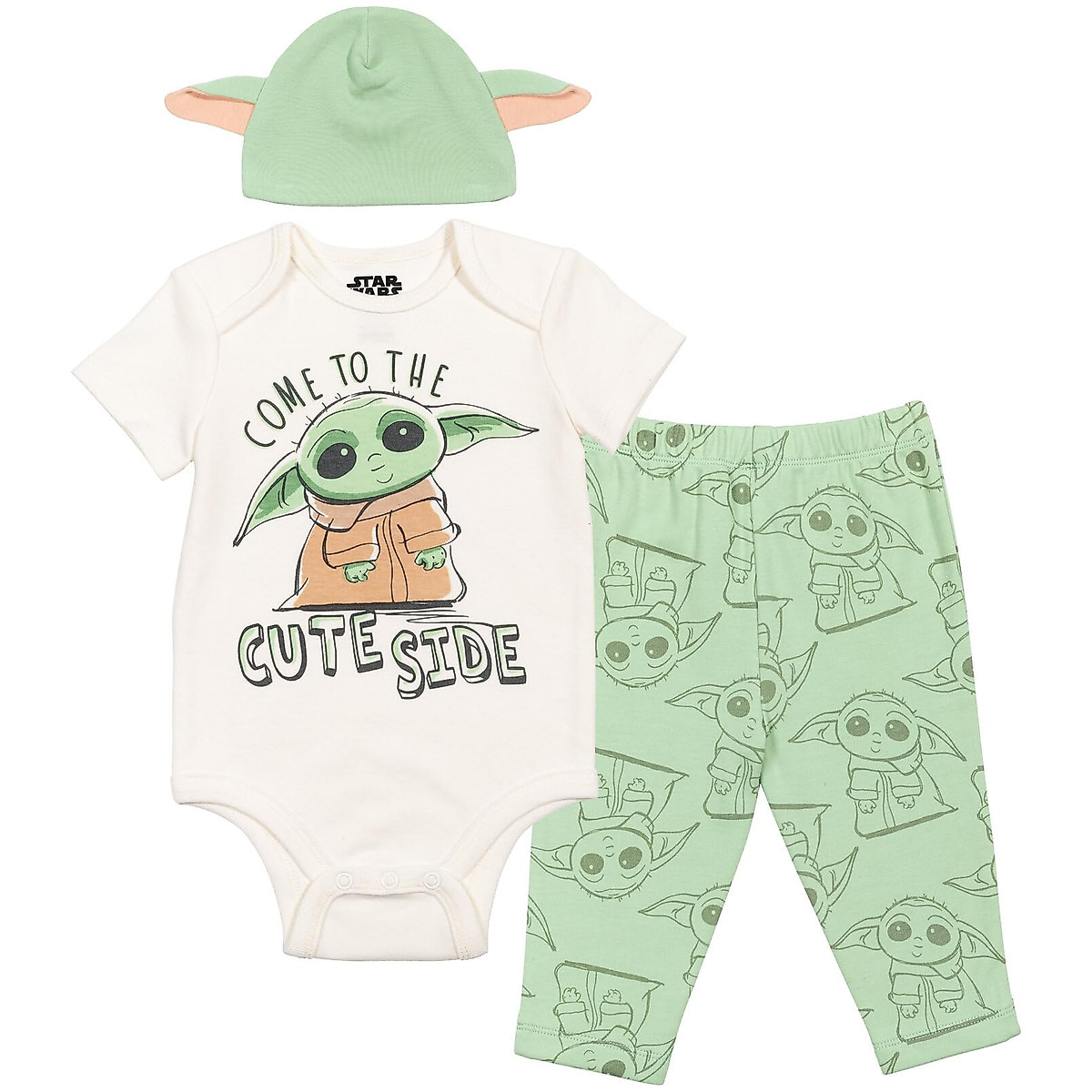 STAR WARS The Mandalorian Newborn Baby Boys Bodysuit Pants and Hat 3 Piece Outfit Set 0-3 Months