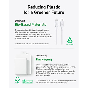 Anker 543 USB C to USB C Cable (100W 6ft), USB 2.0 Bio-Based Charging Cable USB-C to Lightning Cable, 541 Cable (100W 6ft), MFi Certified, Bio-Based Fast Charging Cable(Aurora White)