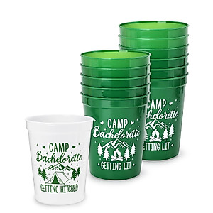 Nefelibata Camp Bachelorette Party Plastic Cups 12PCS Camping Stadium Cups Getting Hitched Bridal Shower Party Favors Decorations Reusable Party Cups Supplies 16OZ