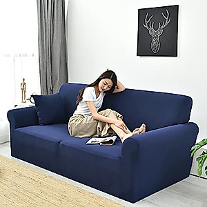 IMYOGI High Stretch Sofa Covers All-Inclusive 1 pc Sofa Cover Stretch Polyester Couch Covers Elastic Furniture Protector for 1 2 3 4 Seater Washable Slipcovers -Blue-4 Seater 235-300cm