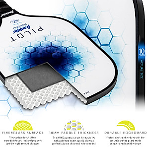 Franklin Sports Pickleball Paddle - Pilot Polypropylene Core Pickleball Racket - Official USA Pickleball (USAP) Approved - Lightweight Paddle w/Max Grit Fiberglass Surface - 10mm Spin Pro Core