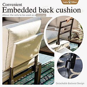 Sophia & William 9PCS Outdoor Patio Furniture Set, Metal Sectional Sofa Set Patio Conversation Set with Beige Cushions-2 x Single Sofa with Side Table, 4 x Single Sofa, 1 x Loveseat, 1 x Tea Table