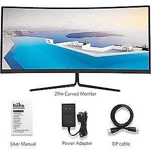Fiodio 30in Curved Gaming Monitor 100Hz, Full HD 21:9 Ultrawide PC Computer Monitor Built-in Speakers, 2560 * 1080P HDMI DP Ports, VESA Wall Mount Ready 75 x 75mm (DP Cable Included)