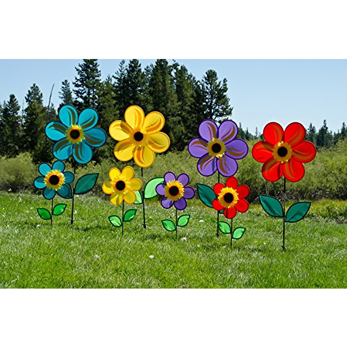 In the Breeze 12 Inch Purple Sunflower Wind Spinner with Leaves - Includes Ground Stake - Colorful Flower for Your Yard and Garden