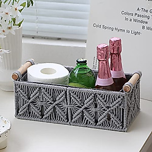 Toilet Paper Basket Macrame Bathroom Storage Baskets with Removable Cloth Boho Decorative Woven Basket for Countertop,Toilet Tank,Shelf,Dressing Table