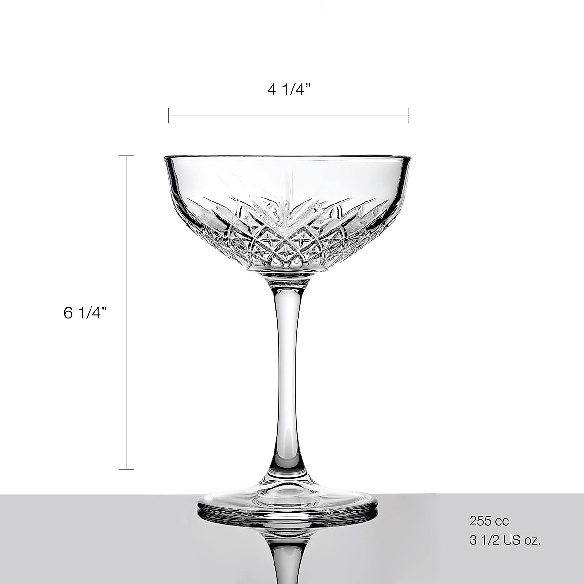 Pasabahce Coupe Cocktail Glasses Set Of 4 - Exclusive Martini, Margarita Glasses - Timeless Champagne Coupe Glasses - Crystal Design - 8.6 oz Long Stem Glassware