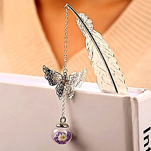 Toirxarn Metal Feather Bookmarks with 3D Butterfly Pendant - Perfect Teacher Appreciation, and Birthday Gift for Women, Her, Mom, Librarian, and Book Lovers - Unique Page Marker