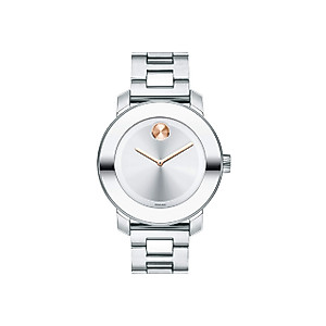 Movado Women's BOLD Iconic Metal Watch with a Flat Dot Sunray Dial, Silver/Pink/Gold (Model 3600084)