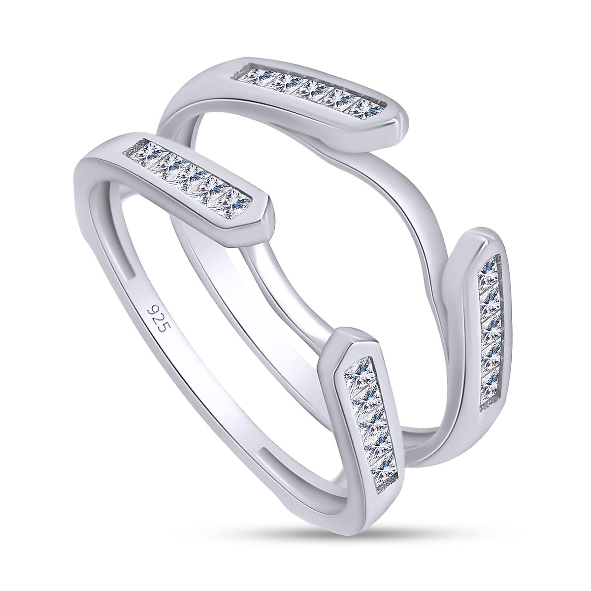 SAVEARTH DIAMONDS 0.46 Carat Princess Cut Lab Created Moissanite Diamond Cathedral Ring Guard Enhancer For Women In 14K White Gold Over Sterling Silver(D Color, VVS1 Clarity 0.46 Cttw)-9.5