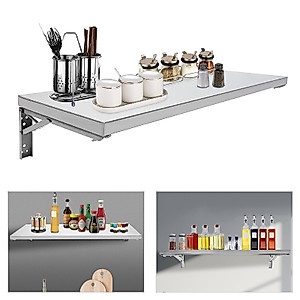 BILPIKOGoo 12" x 35" Stainless Steel Folding Wall Shelf, Folding Serving Food Shelf, Drop Down Wall Mount Shelving for Kitchen, Restaurant, Food Truck