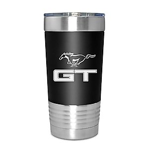 iPick Image for Ford Mustang GT 20 oz Dual-Wall Insulated Stainless Steel with Black Silicone Sleeve Travel Tumbler