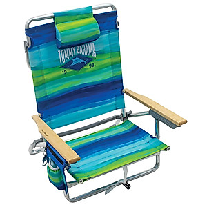 Tommy Bahama 5-Position Classic Lay Flat Folding Backpack Beach Chair, Blue and Green Stripe , 23" x 25.25" x 31.5"