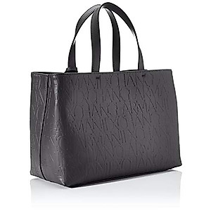 A|X ARMANI EXCHANGE womens Medium Logo All Over Debossed Open Shopping Satchel Bag, Neroblack, One Size US