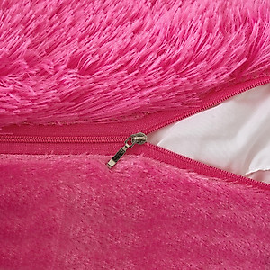 ANRODUO Pack of 2 Hot Pink Throw Pillow Covers Luxury Fluffy Pillows Faux Fur Decorative Pillows Plush Cushion Case Fuzzy Mongolian Merin Style for Bed Couch Sofa Living Room Spring Decor 18x18 Inch
