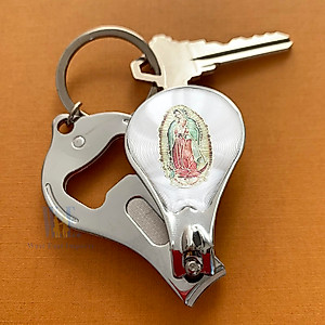 WE Our Lady of Guadalupe (12 PCS) Baptism Keychain with Nail Clipper and Opener Party Favors for Baby Boys and Girls/Bautizo Recuerdos/Gift for Guest/Christening/First Communion Favors