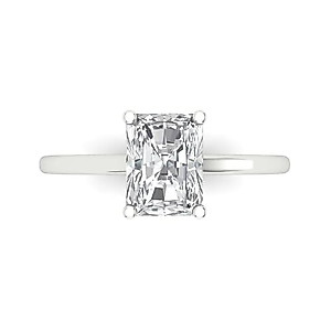 Clara Pucci 2.0 ct Emerald Cut Solitaire Moissanite Engagement Wedding Bridal Promise Anniversary Ring 18K White Gold Size 3.5