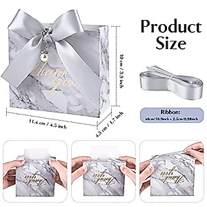 Jutieuo 50 Pack Marble Thank You Gift Bags, Small Gift boxes Bulk Party Favor Treat Bags with Silver Bow Ribbons and Pearl Pendants for Wedding Baby Shower Birthday Party Supplies