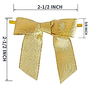 Micomon Metallic Gold Bows for Crafts Pretaied Christmas Bows with Twist Ties Hot Cut Tails for Gift Wrapping Packing Christmas Decoration (Gold,50pcs)