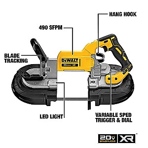 DEWALT 20V MAX Band Saw, 5" Cutting Capacity, Integrated Hang Hooks, Portable, For Deep Cuts, Bare Tool Only (DCS374B)