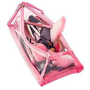 Water Resistant 4 in 1 Hanging Roll Up Travel Toiletry Bag Makeup Cosmetic Storage Case Hair Beauty First Aid Kits Organizer Bag LOL Doll Toy Storage Case With 4 Removable PVC Zipper Pouch (Pink)