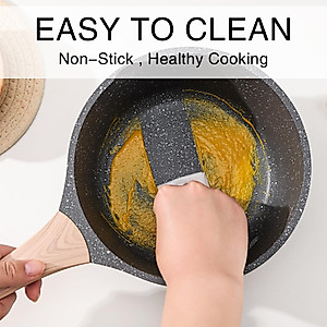 Kordisen Sauce Pan Set with Lid, 1.5QT & 2.5QT Non Stick Small Pot with Granite Coating, Saucepan with Pour Spout, Multipurpose Handy Induction Pot, Cooking Pot, PFOA/PFOS Free