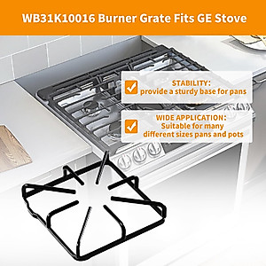 Upgraded WB31K10016 Grate Replacement Parts for GE Stove Parts Range Burner Grate, WB31K10015 Stove Top Metal Steel grate for GE Cooktop Parts Kenmore Hotpoint Gas Range Parts Stove Grate 1 Pack