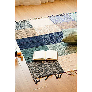 Knit Woven Super Soft Chenille Throw Blanket with Tassels Bohemian Throw Covers Large Couch Furniture Sofa Chair Loveseat Recliner Over Sized Cover (Flower, L (87" x 102"))